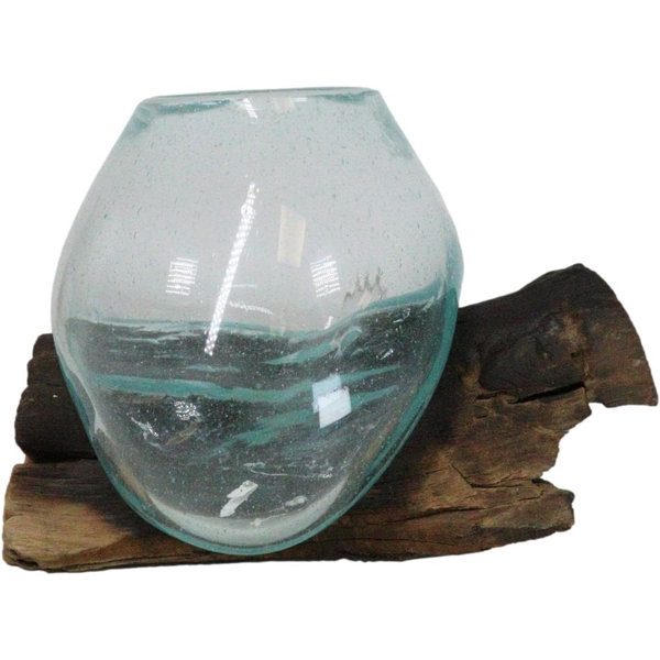 Millwood Pines Balinese Handicraft Natural Driftwood With Fitted Hand Blown Decor Glass Bowl ...